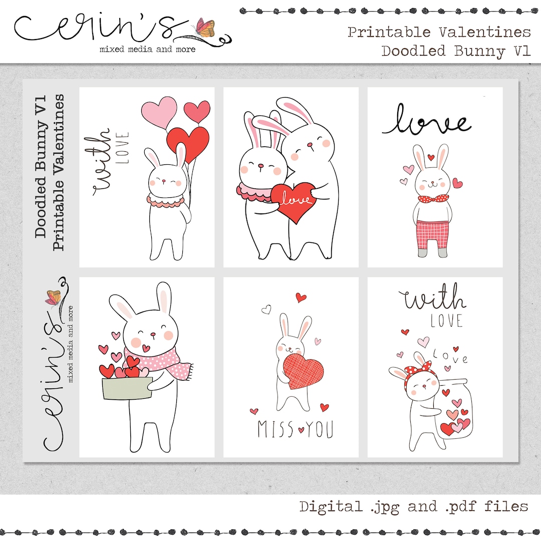 Printable Bunny Valentine Cards~rabbit Classroom Valentines~animal Love ...