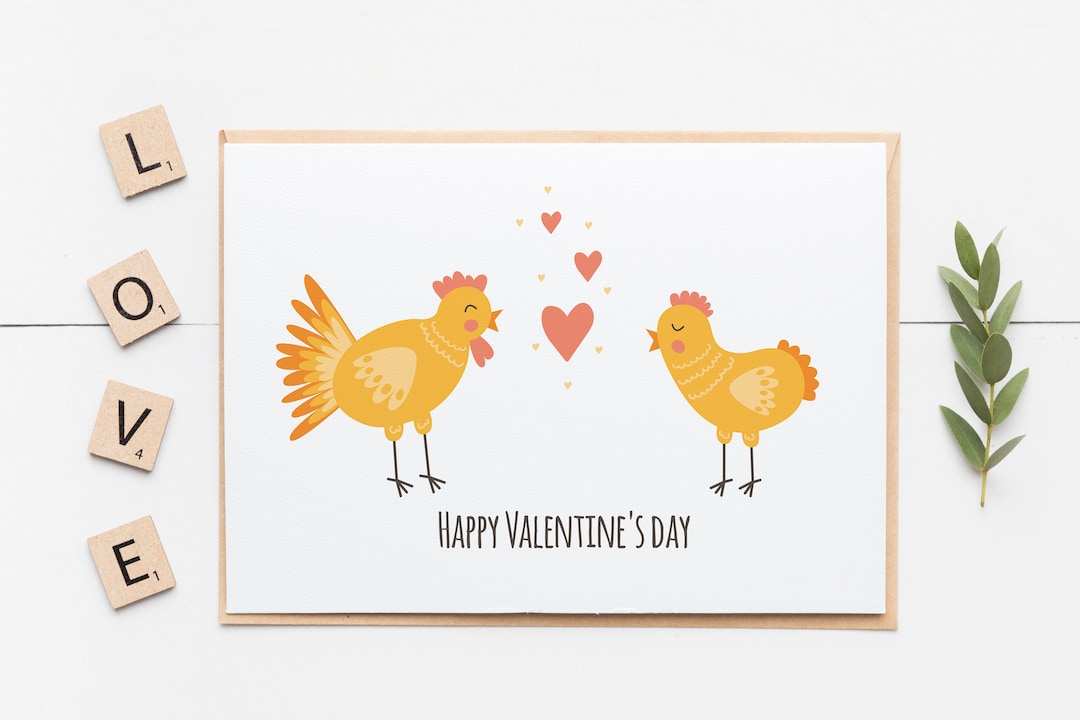 5x7 Chicken Valentines Card~illustrated Chicken Love Card~rooster ...