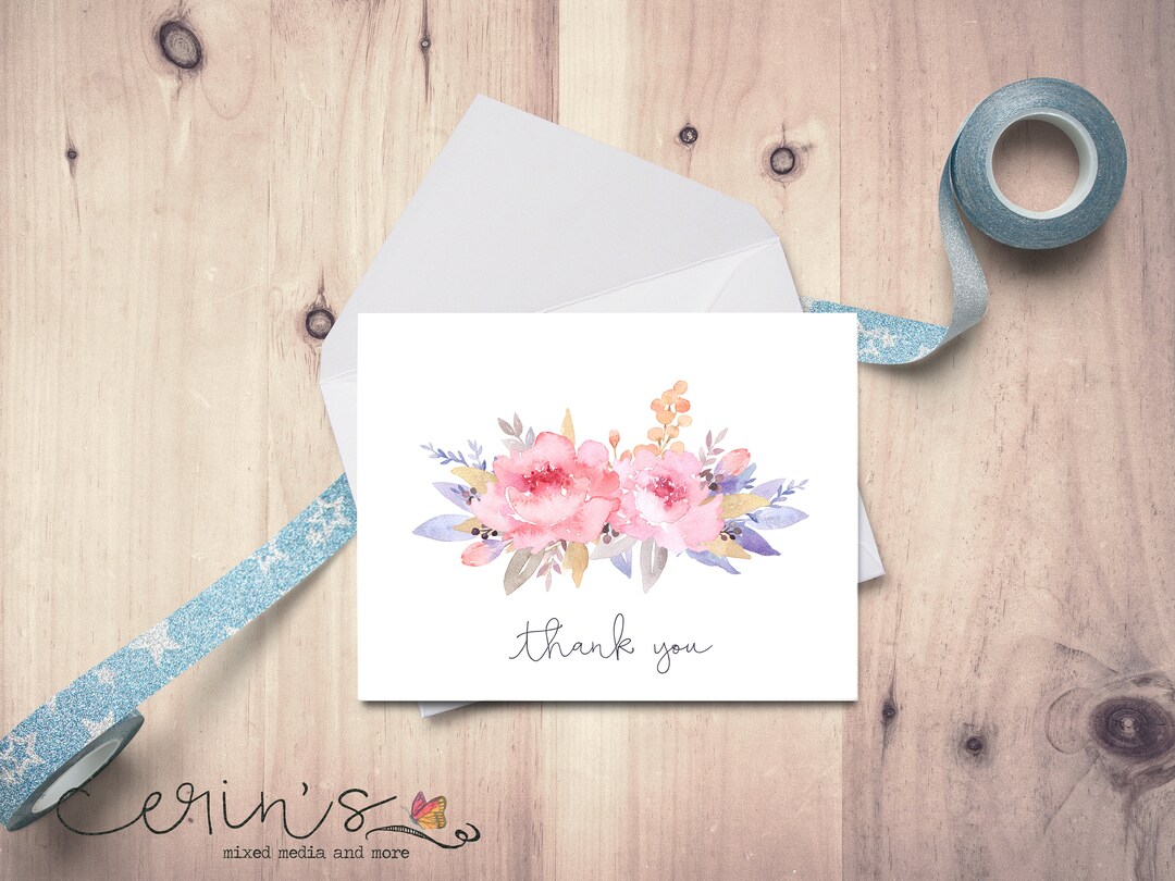 Watercolor Flowers Thank You Cards~watercolor Botanical Note Cards ...