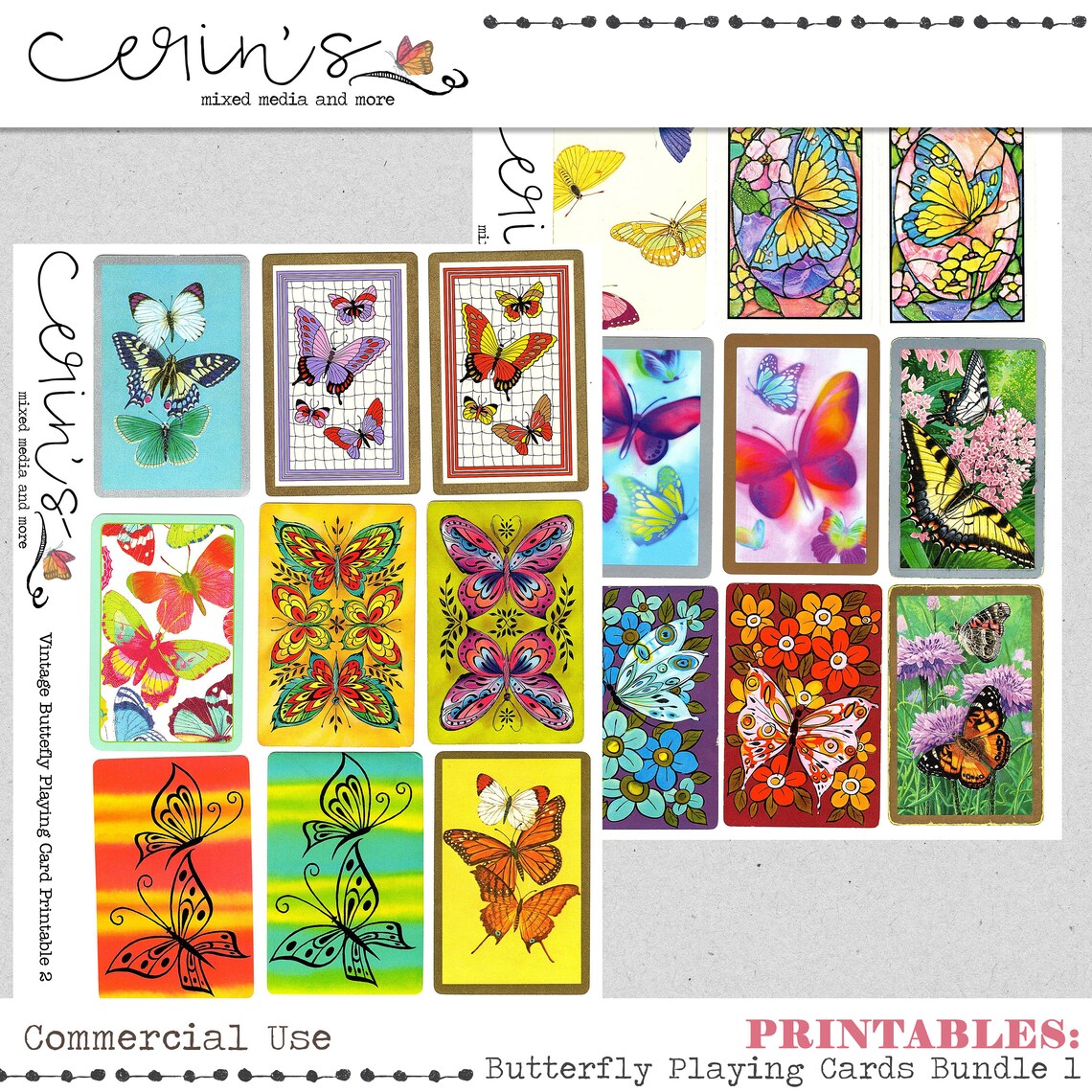 Butterfly Vintage Playing Card Printable Bundlejunk Journal - Etsy