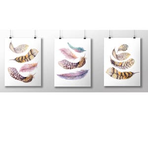 Three Feather Stack Posters~boho Style Canvas Collection~bohemian ...