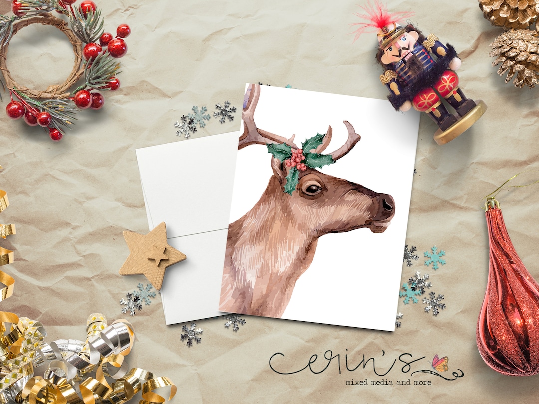 Watercolor Caribou Christmas Card~watercolor Reindeer Christmas Card ...