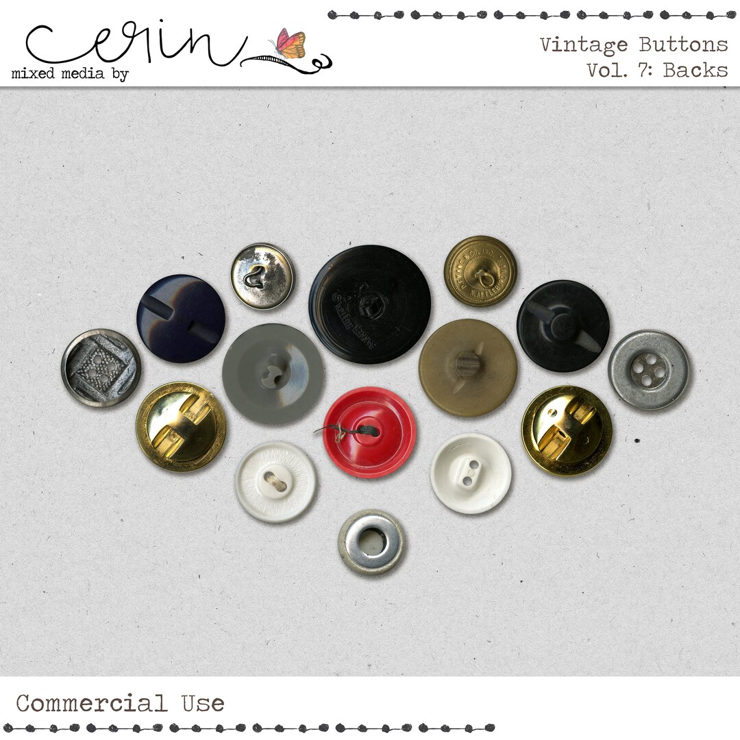 Digital Vintage Button Backs~commercial Use Elements~realistic Button ...