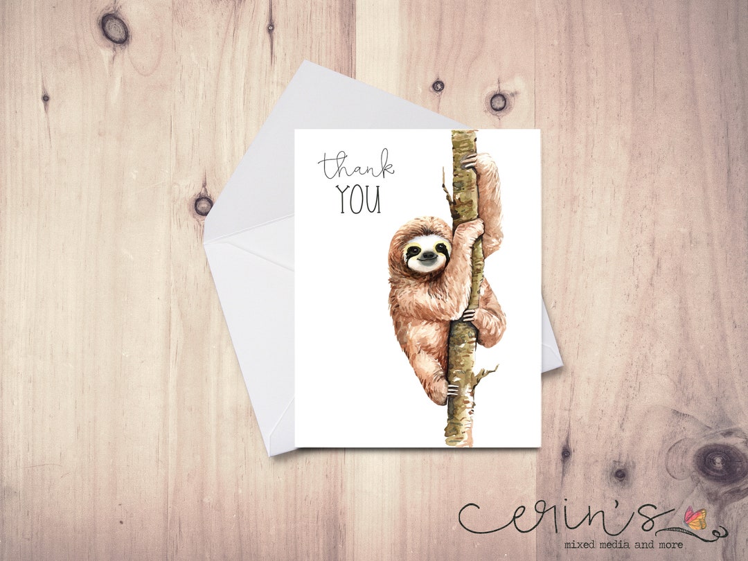 Climbing Sloth Thank You Card~watercolor Animal Friends Blank Note ...