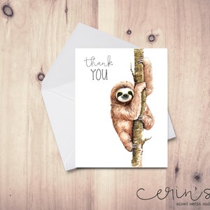 Climbing Sloth Thank You Cardwatercolor Animal Friends Blank Note ...