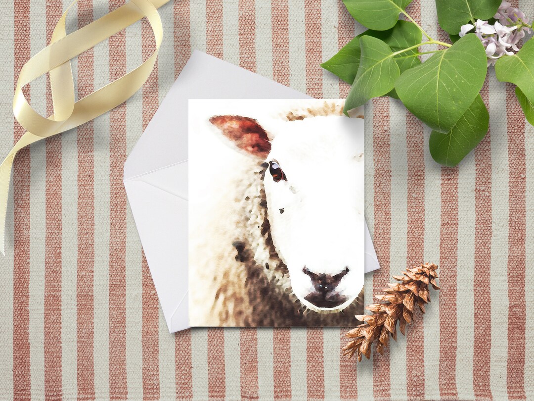 Sheep Face Watercolor Farmhouse Note Card~rustic Animal Greeting Cards ...