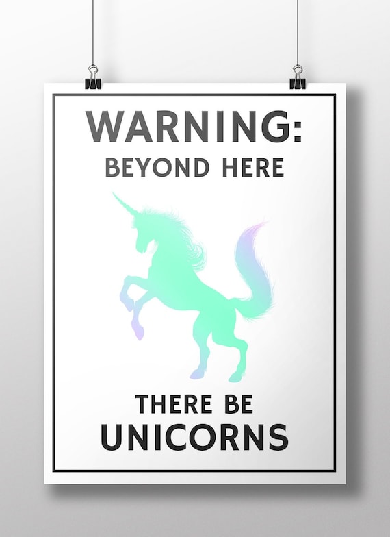 Unicorn Warning Signunicorn Posterbeyond Here - Etsy
