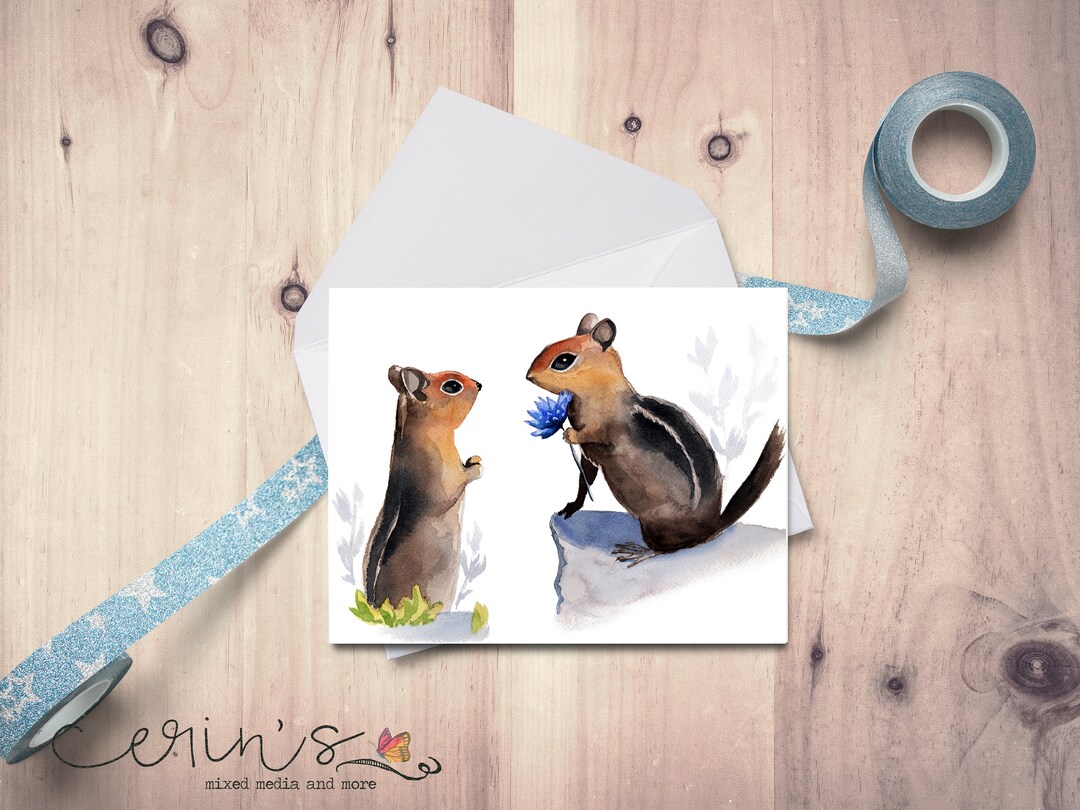 Chipmunk Note Cards~watercolor Chipmunk Couple Card Set~animal Note ...