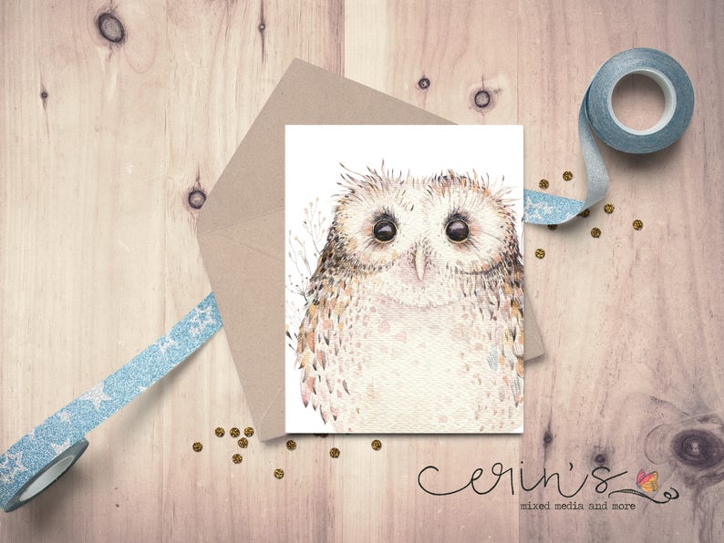 Baby Owl Note Cardswatercolor Note Card Setblank Note - Etsy