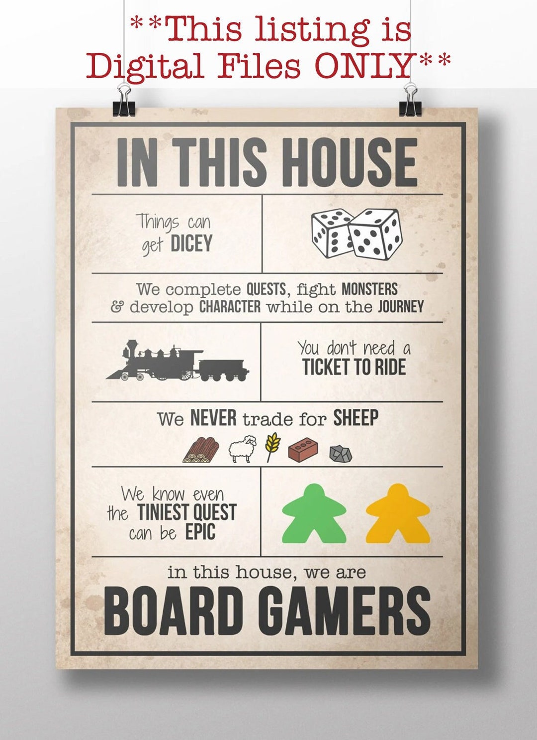 Printable Custom Parchment Style Board Game Wall Art~personalized Table ...