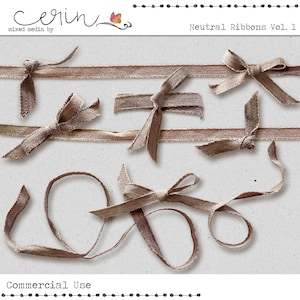 Neutral Ribbons Vol.1~digital Ribbon Pack~digital Scrapbooking Supplies ...