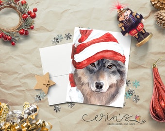 Christmas Card Wolf - Etsy