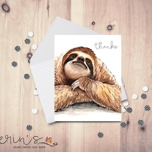 Relaxing Sloth Thank You Card~watercolor Animal Friends Blank Note ...
