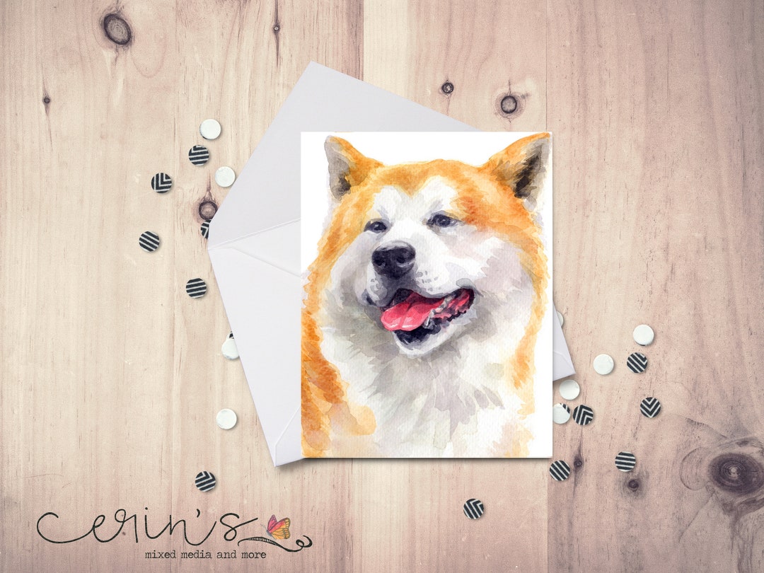 Japanese Akita Note Card~blank Watercolor Dog Notecards~canine ...