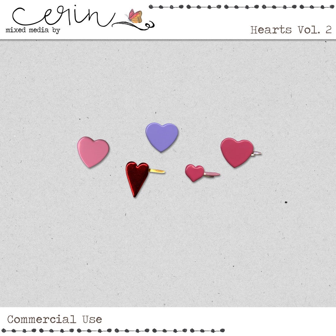 Commercial Use Hearts~digital Heart Brads~valentine Hearts~heart Charms ...