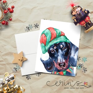 Dachshund Christmas Card~watercolor Dog Notecards~cuddly Doxin Greeting ...