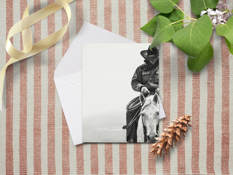 Cowboy Ink Drawing Folded Note Card~watercolor Black and White Cowboy ...