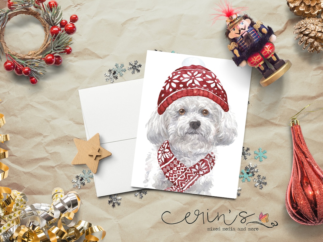 Watercolor Bichon Frise Christmas Card~warm and Cozy Holiday Dog Cards ...