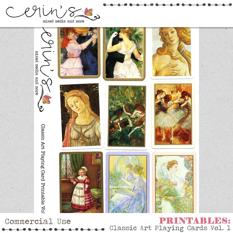 Classic Art Playing Card Collage Sheet Printablejunk Journal - Etsy