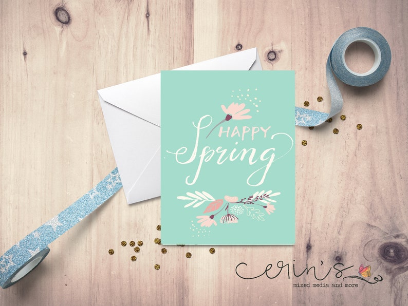 Happy Spring Greeting Card~pastel Spring Notecard~spring in Bloom Note ...