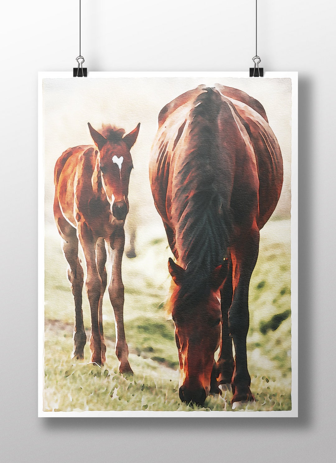 Watercolor Mama and Baby Horses Painting~farmhouse Art Prints~western ...