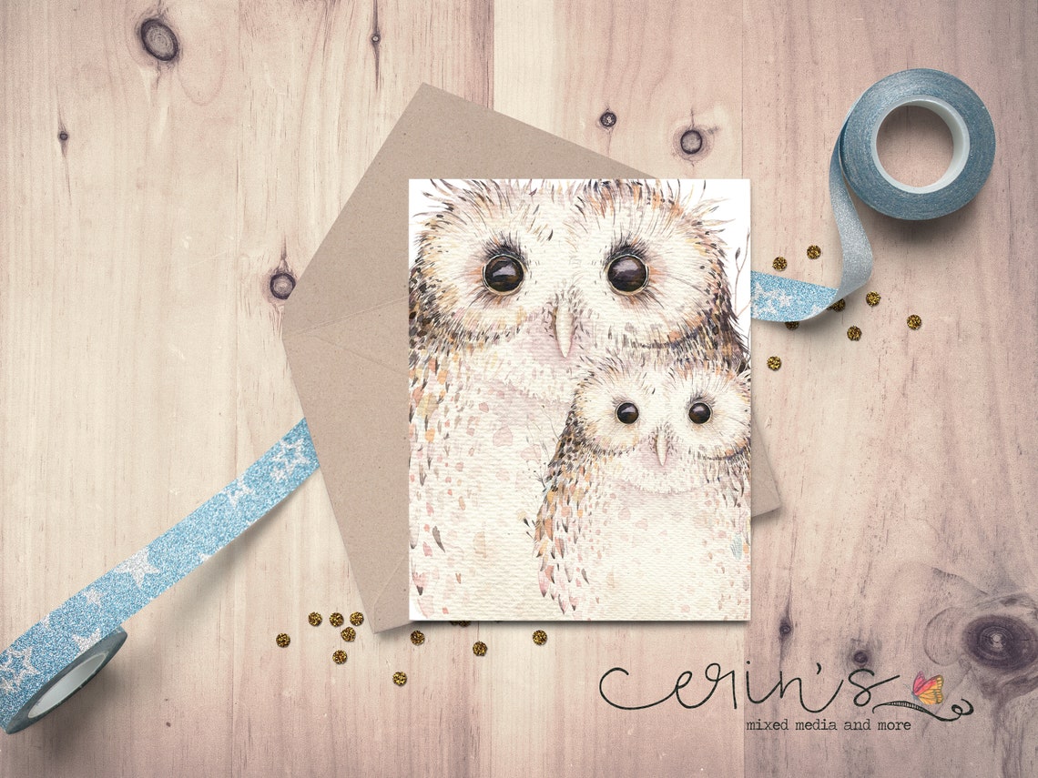 Watercolor Owl Family Note Card Setboho Blank Notecards 3 | Etsy