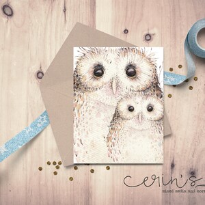 Watercolor Owl Family Note Card Set~boho Blank Notecards 3 Card Set~100 ...