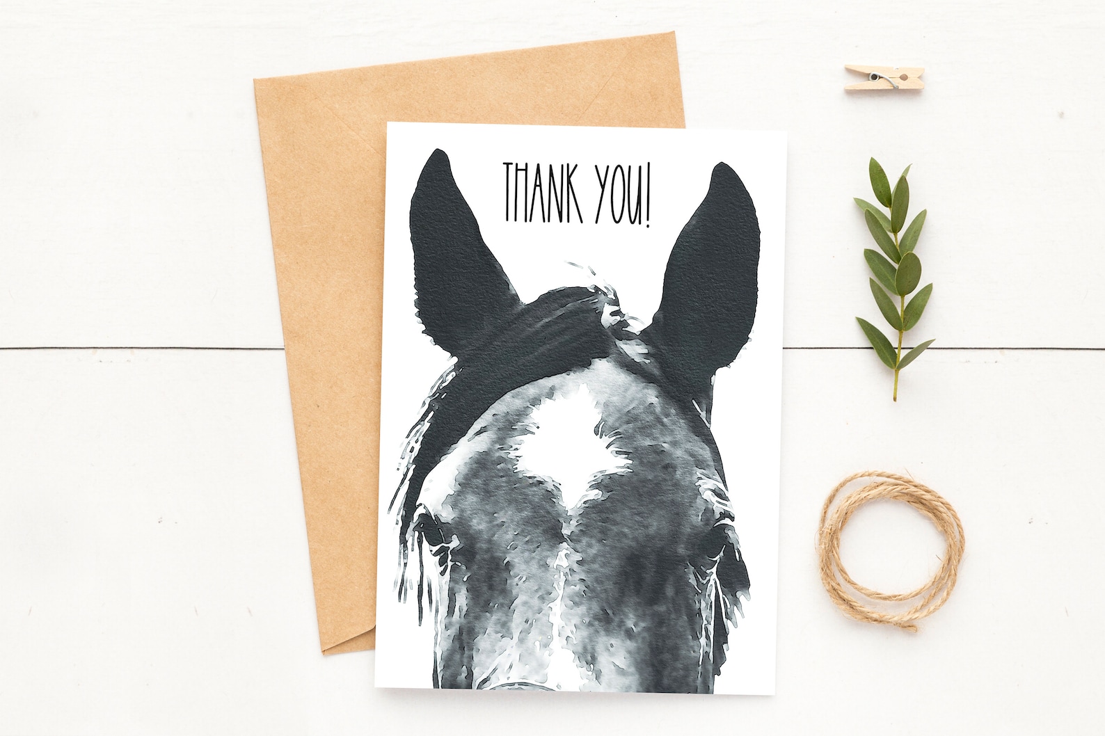5x7 Horse Thank You Card~farmhouse Horse Ears Thanks Card~black and ...