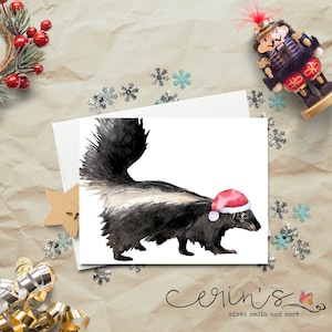 Watercolor Santa Skunk Christmas Card~woodland Animal Cards~santa Skunk ...