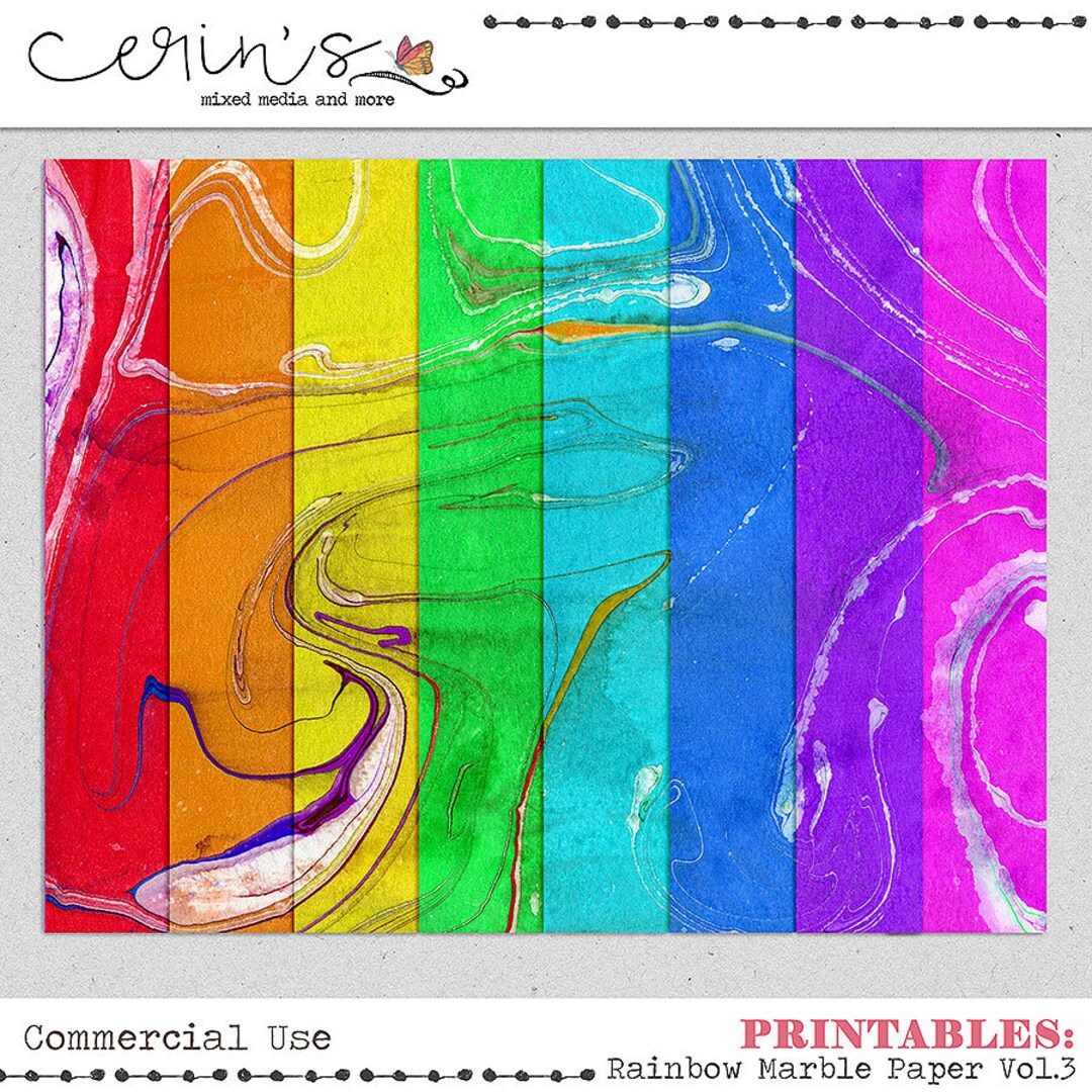Printable Rainbow Marble Papers V3~junk Journal Printable Pages~print ...
