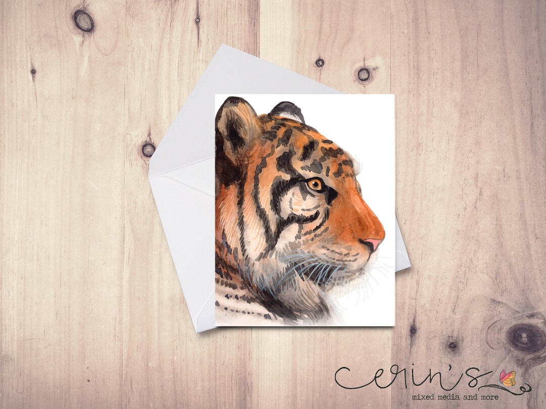 Watercolor Tiger Card~big Cat Notecards~jungle Life Blank Greeting ...