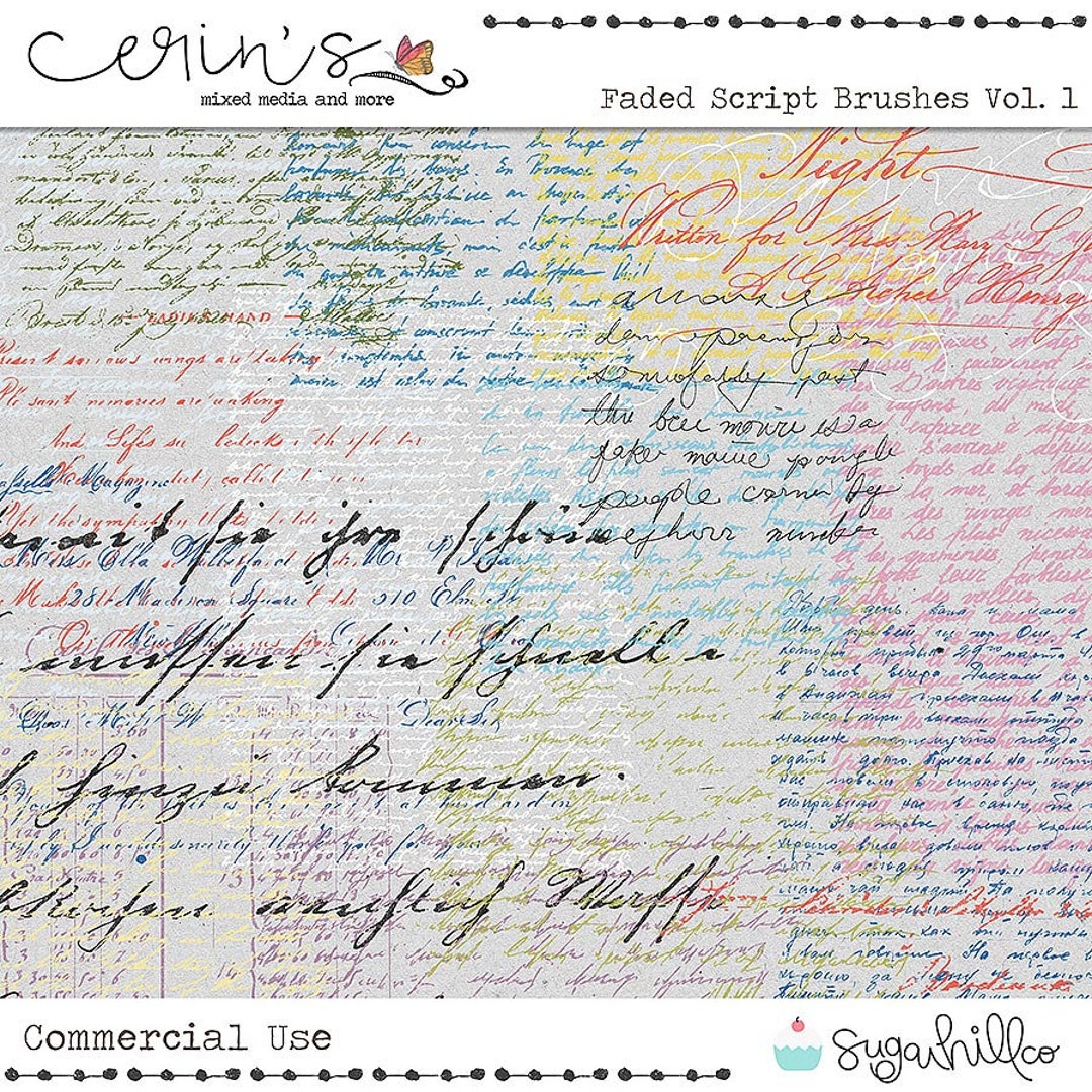 Faded Script Stamps and Brushes~digital Junk Journal and Scrapbook ...