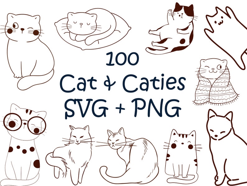Cat Svg Png, Kitten, Nursery Clip Art, Animals, Caties, Cuties Doodle ...