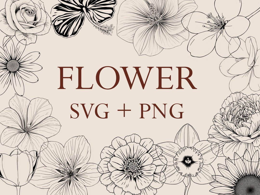 100 Hand Drawn Flower SVG Bundle, Floral Clipart, Botanical Plant Svg ...