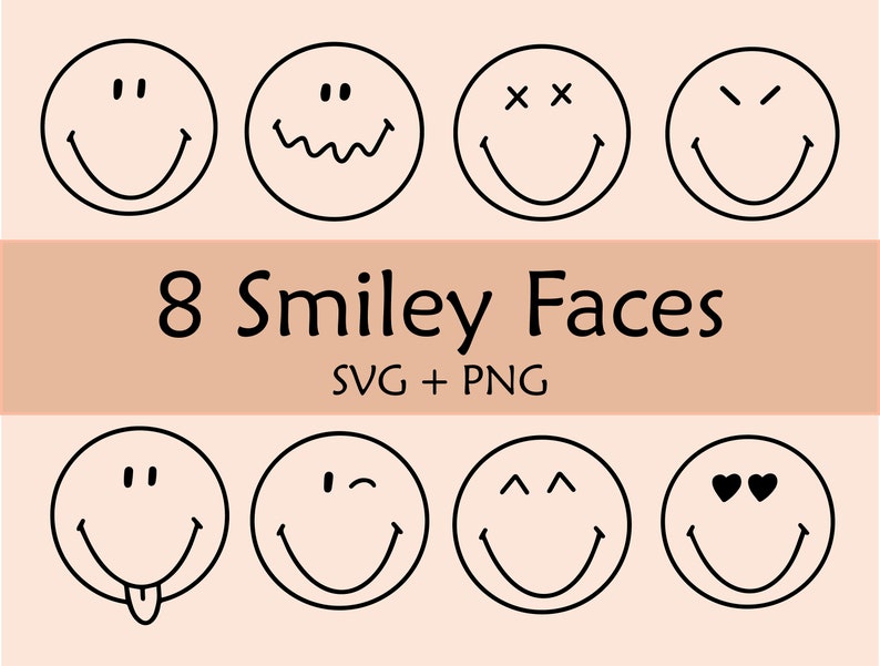 8 Smile Faces Svg Png, Smiley Face Clip Art, Happy Face Hand Drawn ...