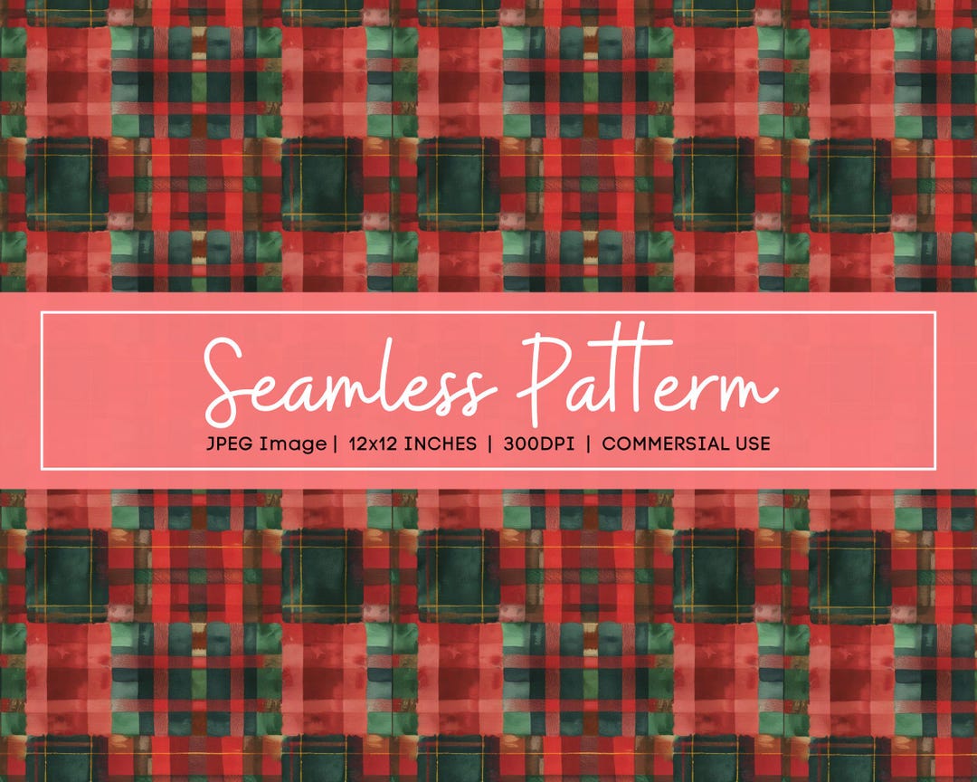 Christmas Tartan Plaid Digital Paper, Seamless Holiday Pattern, Red ...