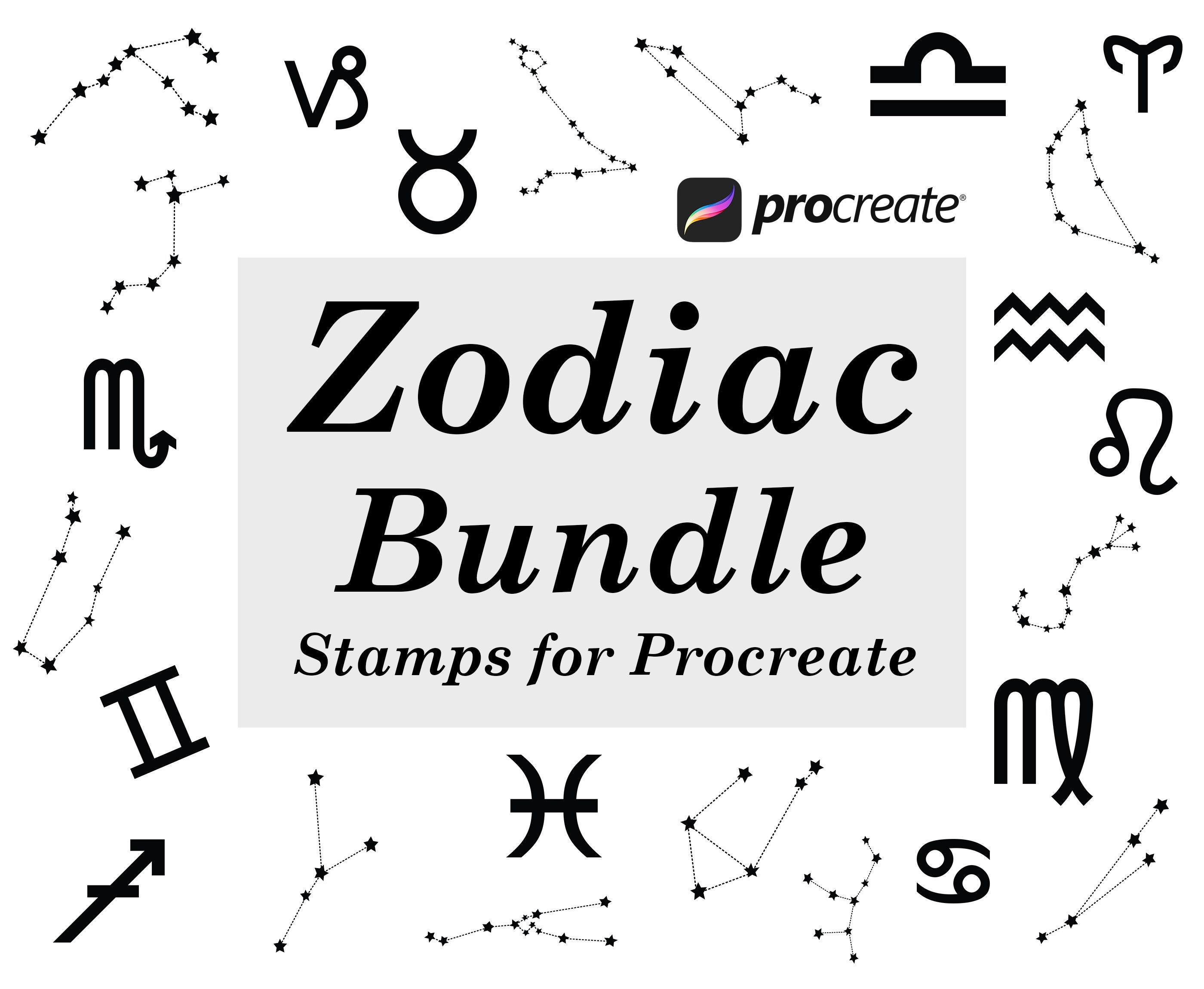 Zodiac Signs Stamps for Procreate, Constellation Stamps, Brushes Set ...
