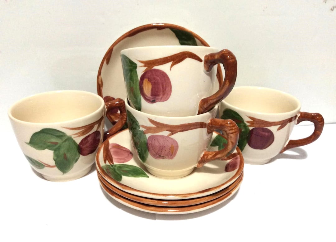 Vintage - Franciscan - Red Apple Ware - Set of 4 Cups and Saucers ...
