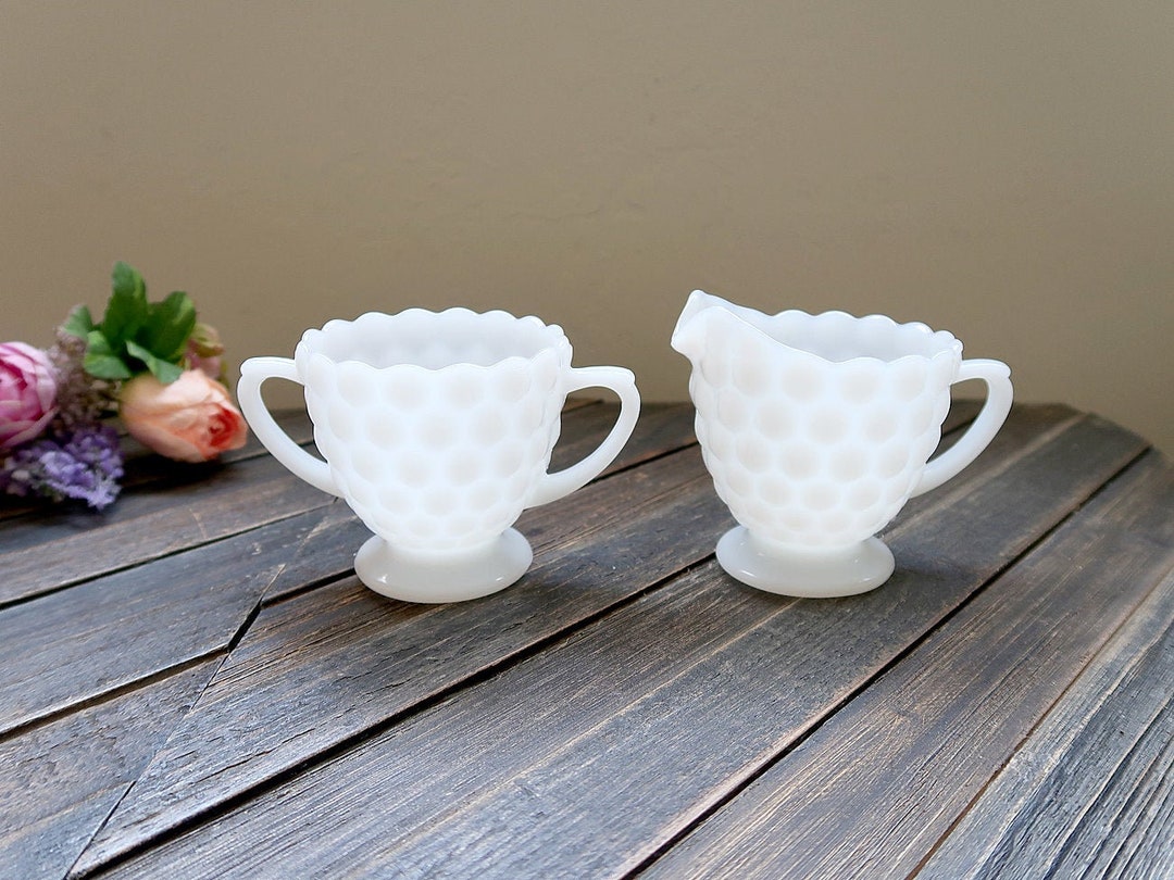 Anchor Hocking Bubble Cream and Sugar Set, White Milk Glass Creamer and ...