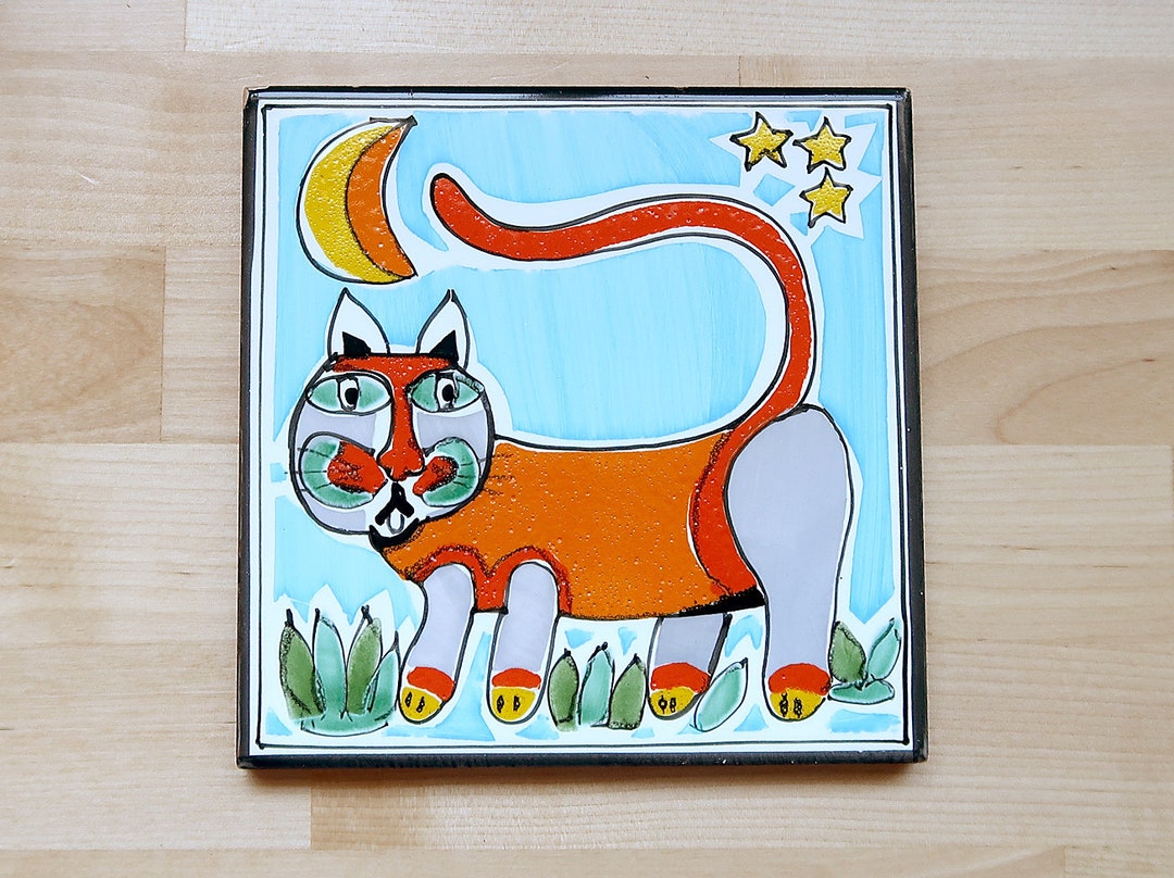 Vintage Cat Tile, Italian Ceramic Tile, Cat Illustration Tile, 6 X 6 ...