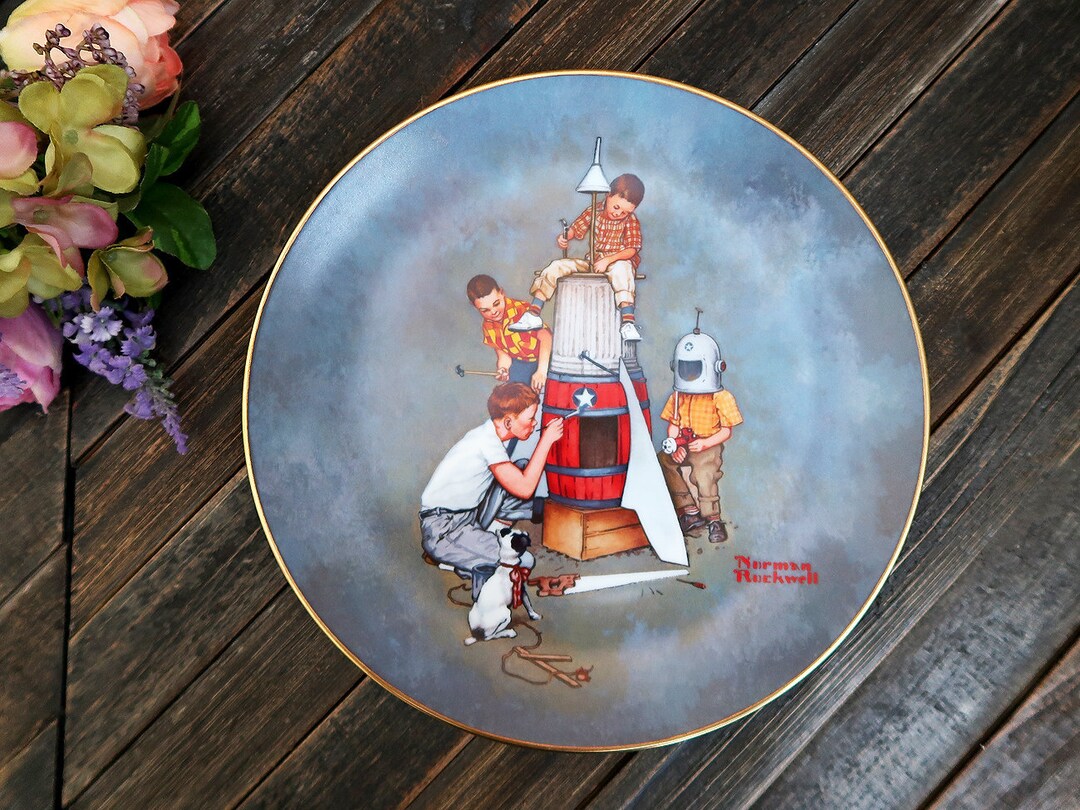 Norman Rockwell Museum Plate, Space Pioneers, Atomic Era Boys, Brothers ...