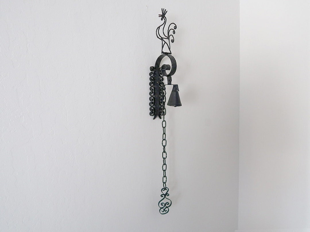 Rustic Rooster Dinner Bell, Black Metal Hanging Bell, Wall Mount Bell ...