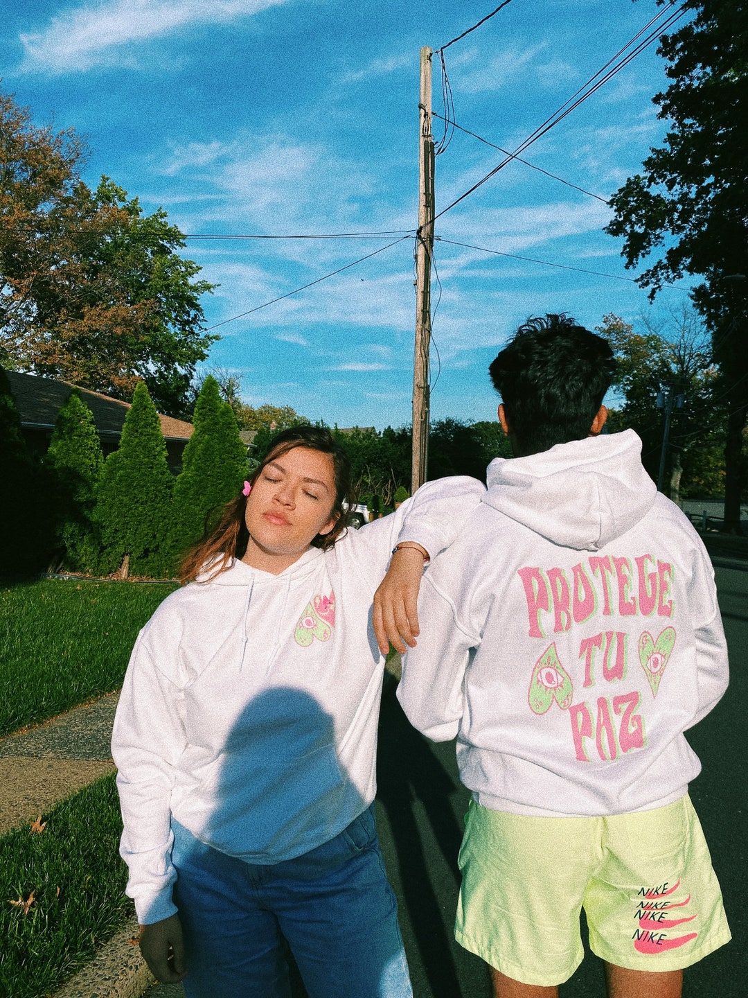 Protege Tu Paz Protect Your Peace Evil Eye White Hoodie - Etsy