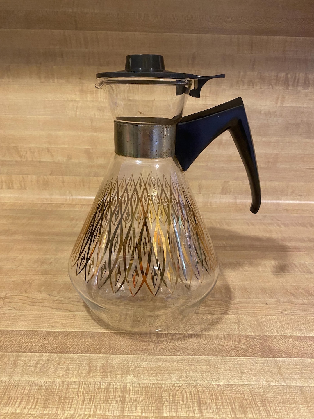Vintage Glass Coffee Pot, 1960's Pyrex Gold Design 8 Cup Pot Coffee Pot ...