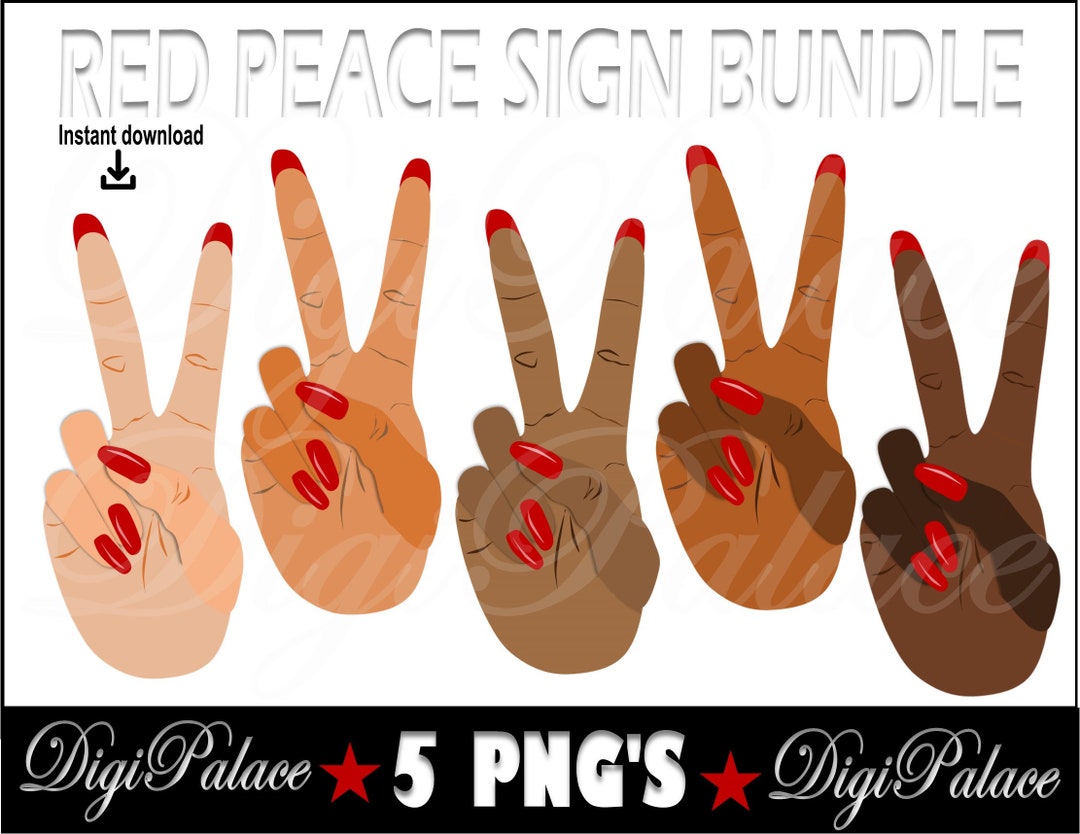Red Hand Gesture Peace Sign Design Logo Female Woman Girl Fingernail 2 ...