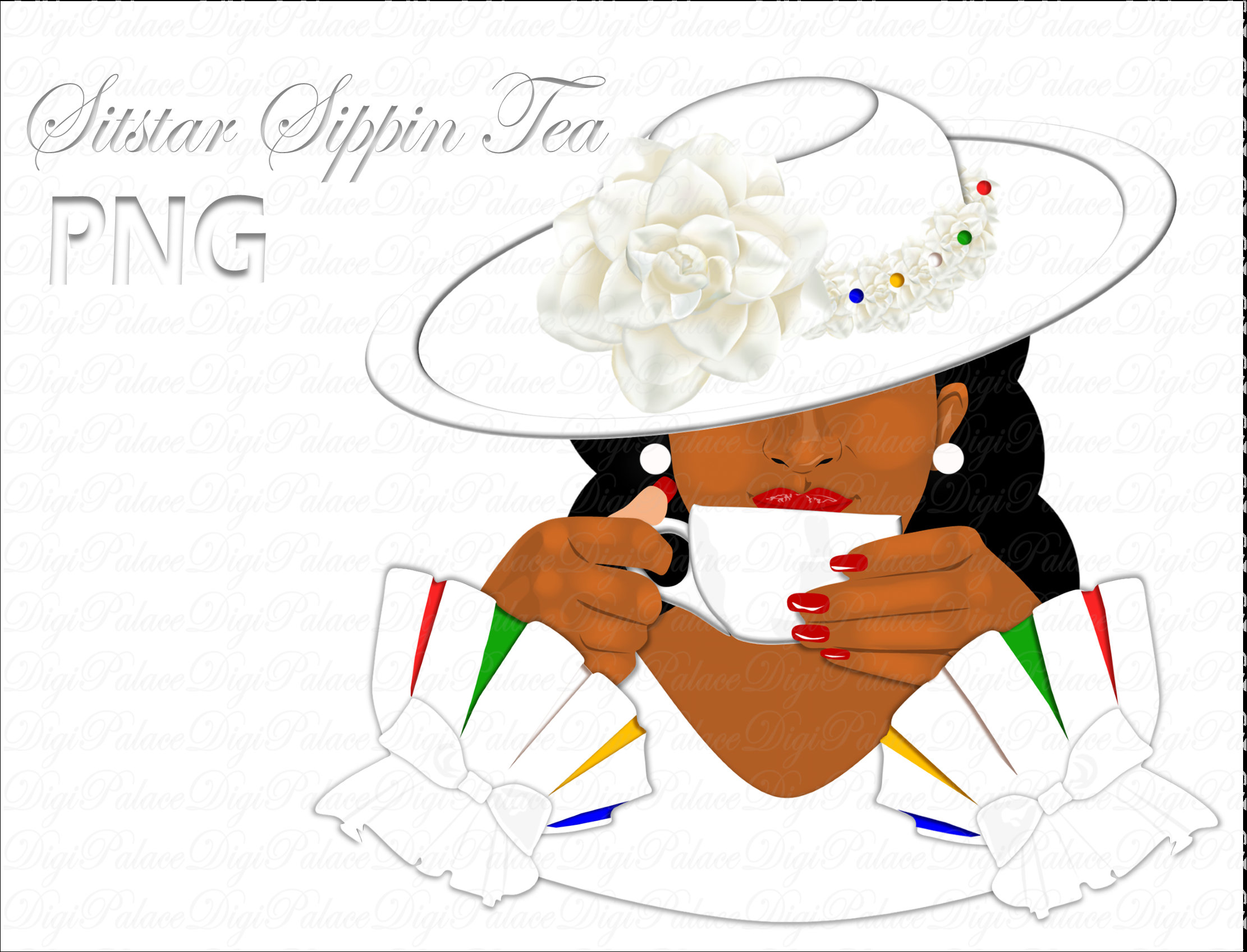 Cartoon Black Woman Sipping Tea