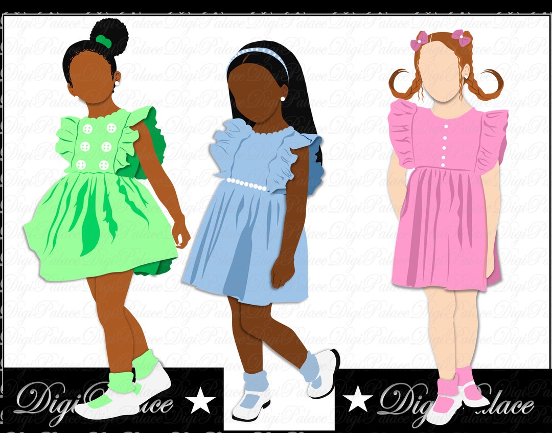 Afro Puffs Girls Clipart Bundle: African American & Caucasian Kids (PNG ...