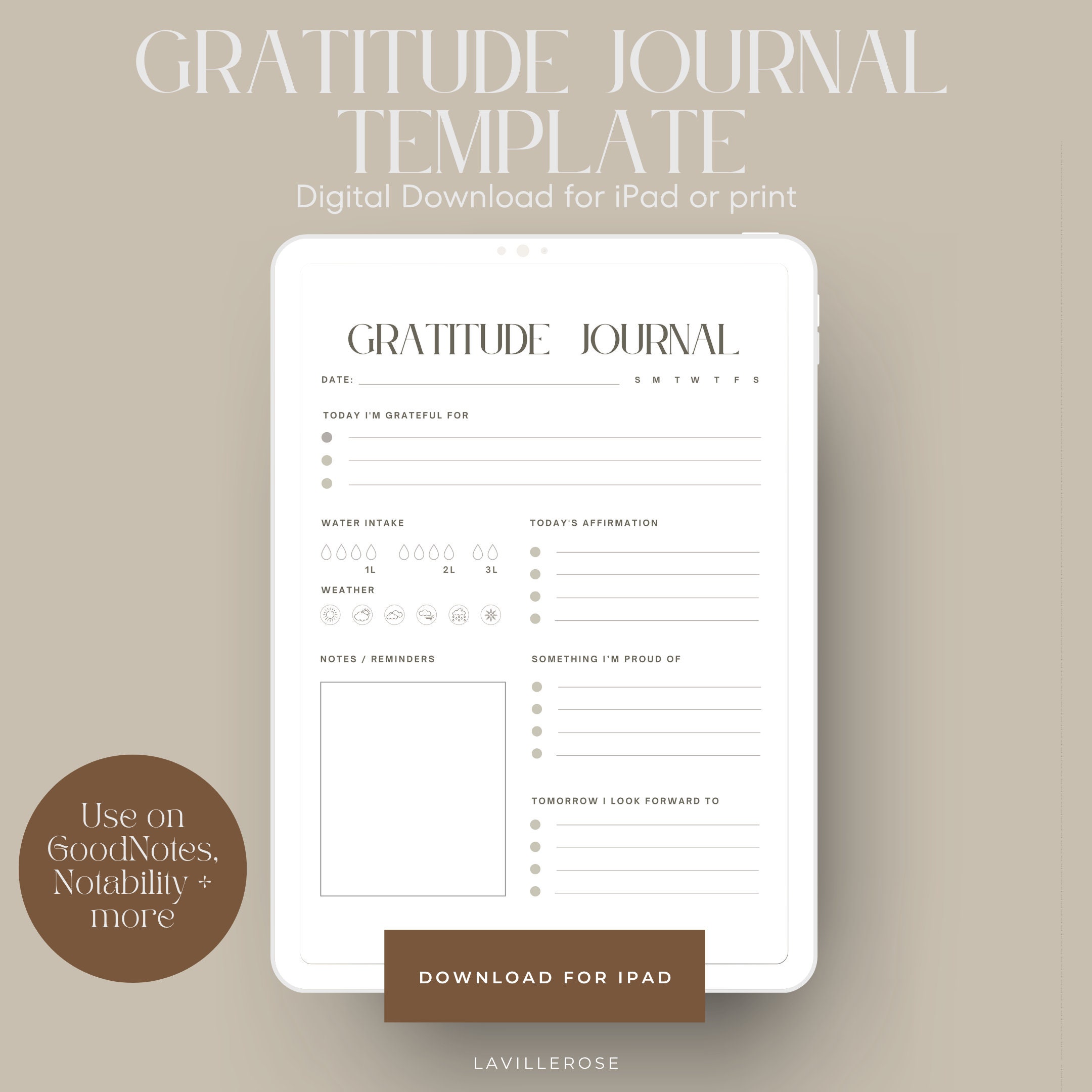 Daily Gratitude Journal Template, Self Care Journal, Digital Gratitude ...