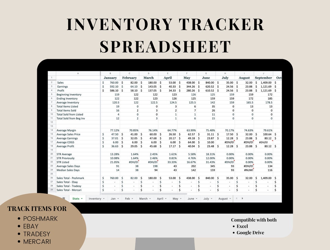 Inventory Tracker Spreadsheet, Google Sheets Inventory Log, Excel ...