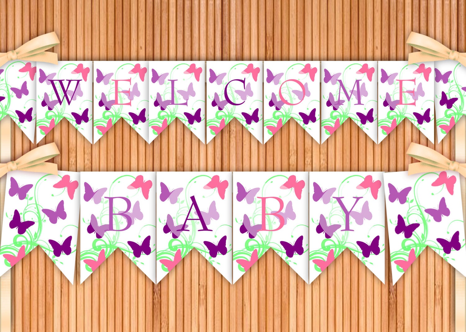 Butterfly Welcome Baby Printable Banner Instant Download - Etsy